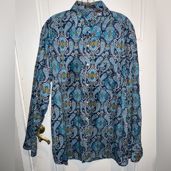 Alan Flusser | Shirts | Alan Flusser Mens Xl Button Up Shirt Long Sleeve Colorful Blue Paisley ...